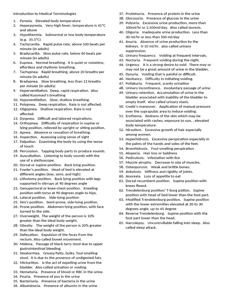 Introduction To Medical Terminologies | PDF | Urinary System | Urination