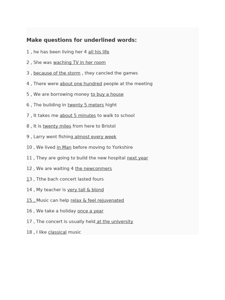 Make Questions For Underlined Words 04 | PDF