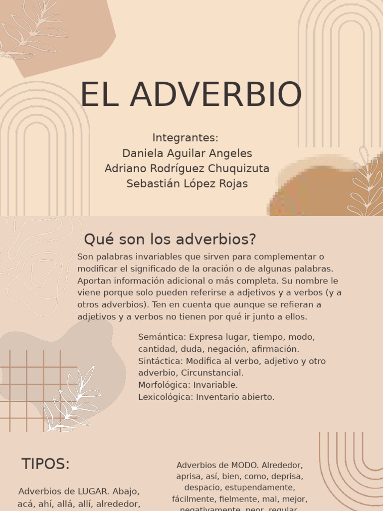 El adverbio: definición y tipos | PDF | Adverbio | Palabra
