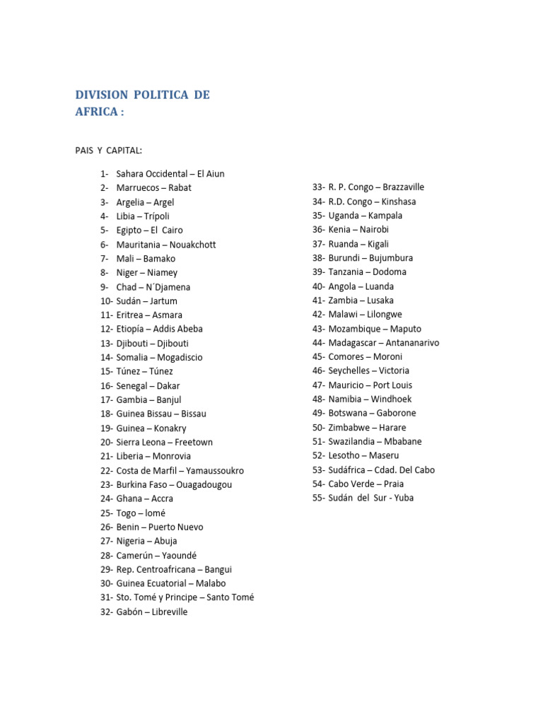División Política de África: Países y Capitales | PDF