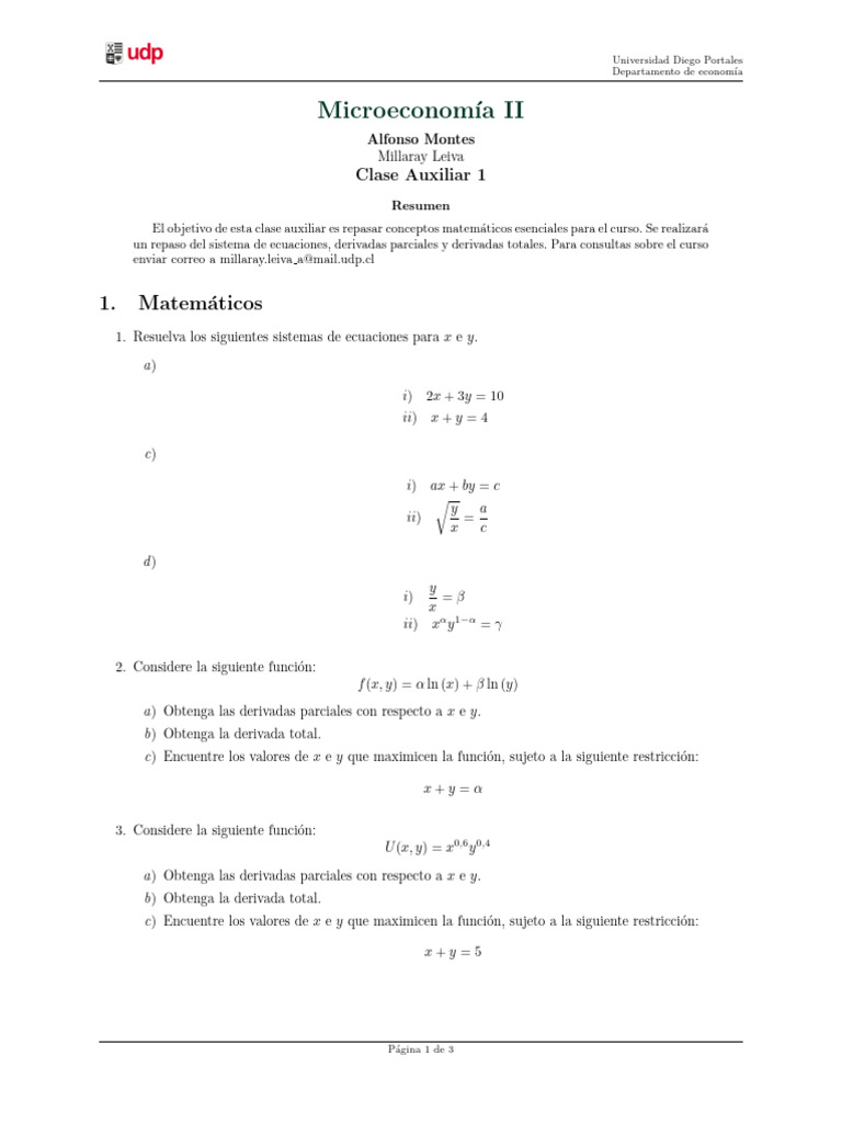 Ayudantía 1 Micro II | PDF | Derivado | Función (Matemáticas)
