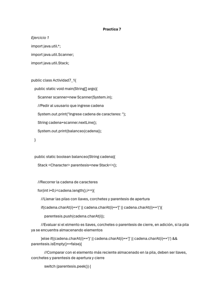 Uso de Pilas en Java: Balanceo y Navegación | PDF | Texto | Comunicación escrita