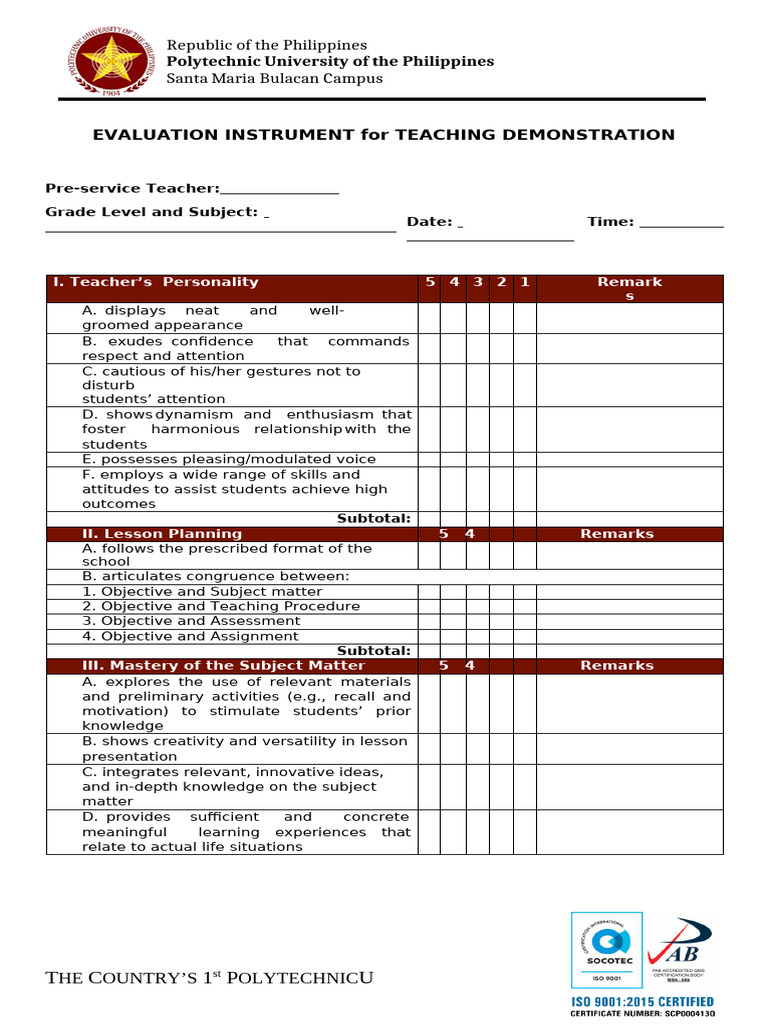 Teacher Evaluation Instrument Guide | PDF | Learning | Intelligence