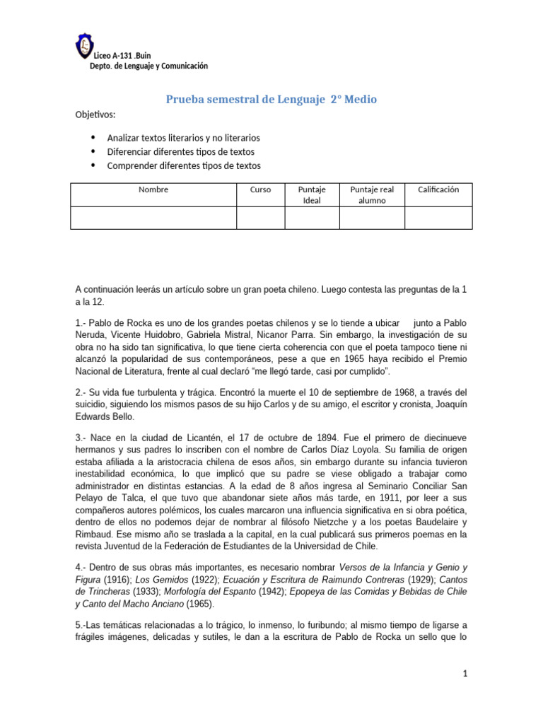 Evaluación Diagnóstica SM 1 | PDF