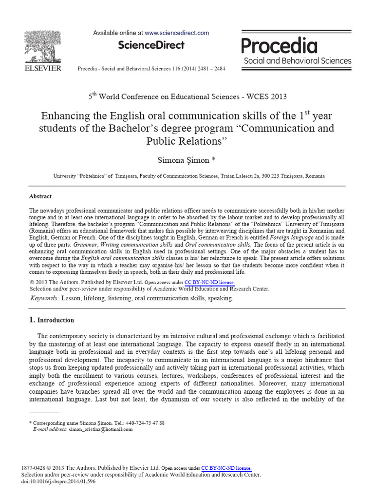 Enhancing the English oral communication skills of the 1st | PDF ...