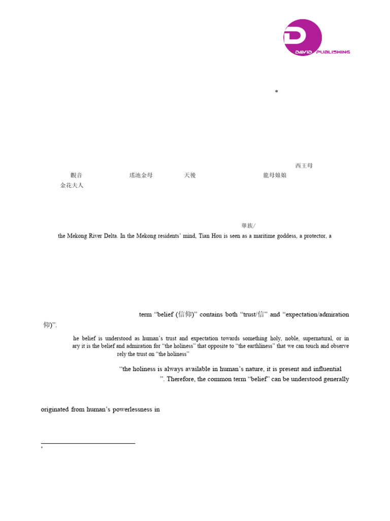 The Cult of Tian Hou in the Mekong Delta: The Formation and ...