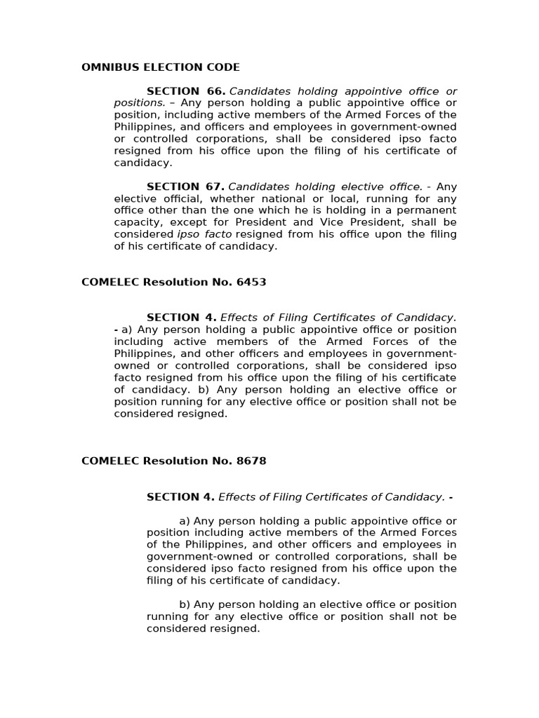 Effect of Filing of COC of Public Officials | PDF | Legal Documents ...