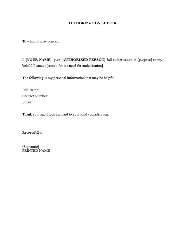 Authorization Letter Template | PDF
