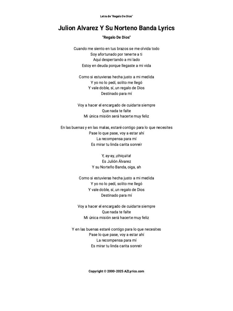 Letra de "Regalo de Dios" - Julión Álvarez | PDF