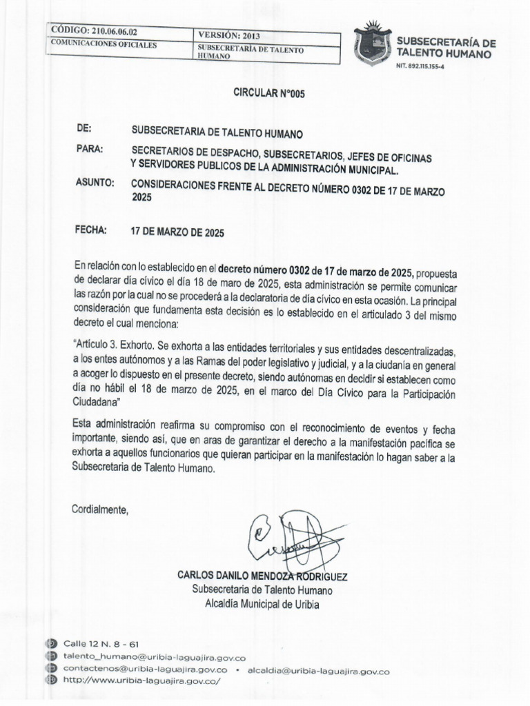 Circular 005 de 2025 | PDF