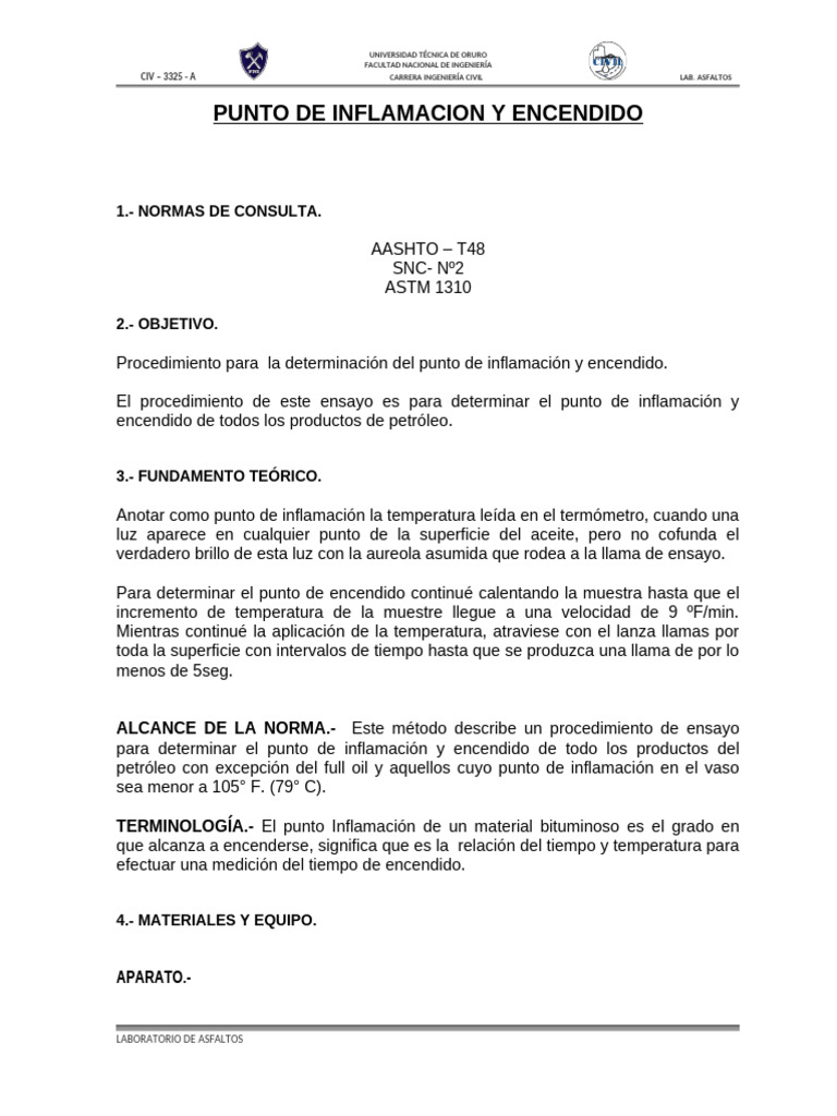 Lab - Punto de Inflamacion y Encendido - Civ 3325 | PDF | Temperatura | Agua