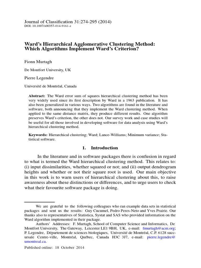 2014-Murtagh - Pierre - Wards Hierarchical Agglomerative Clustering Method - Which Algorithms ...