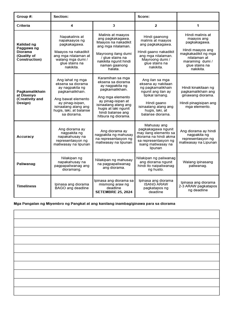 Diorama Rubric | PDF