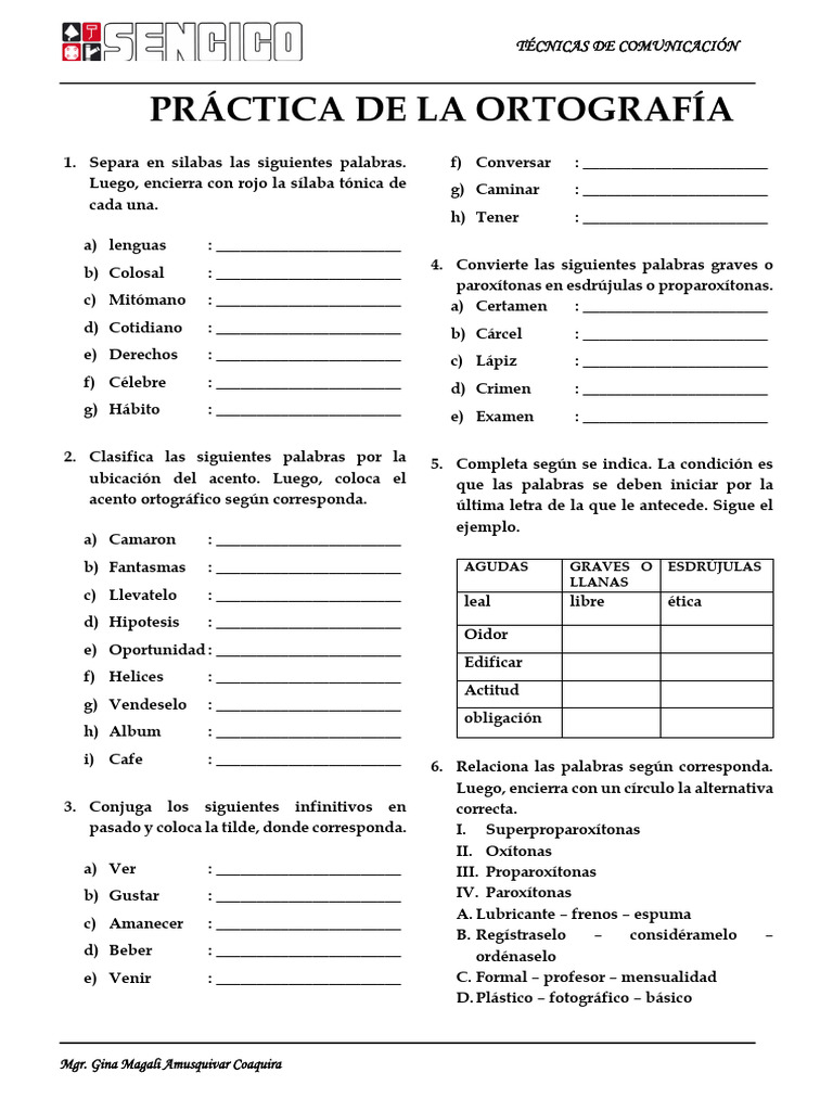 Práctica de ortografía | PDF | Fonología | Estrés (lingüística)