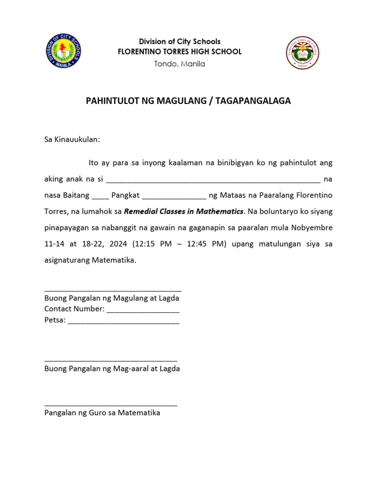 Remedial Class Consent Letter | PDF