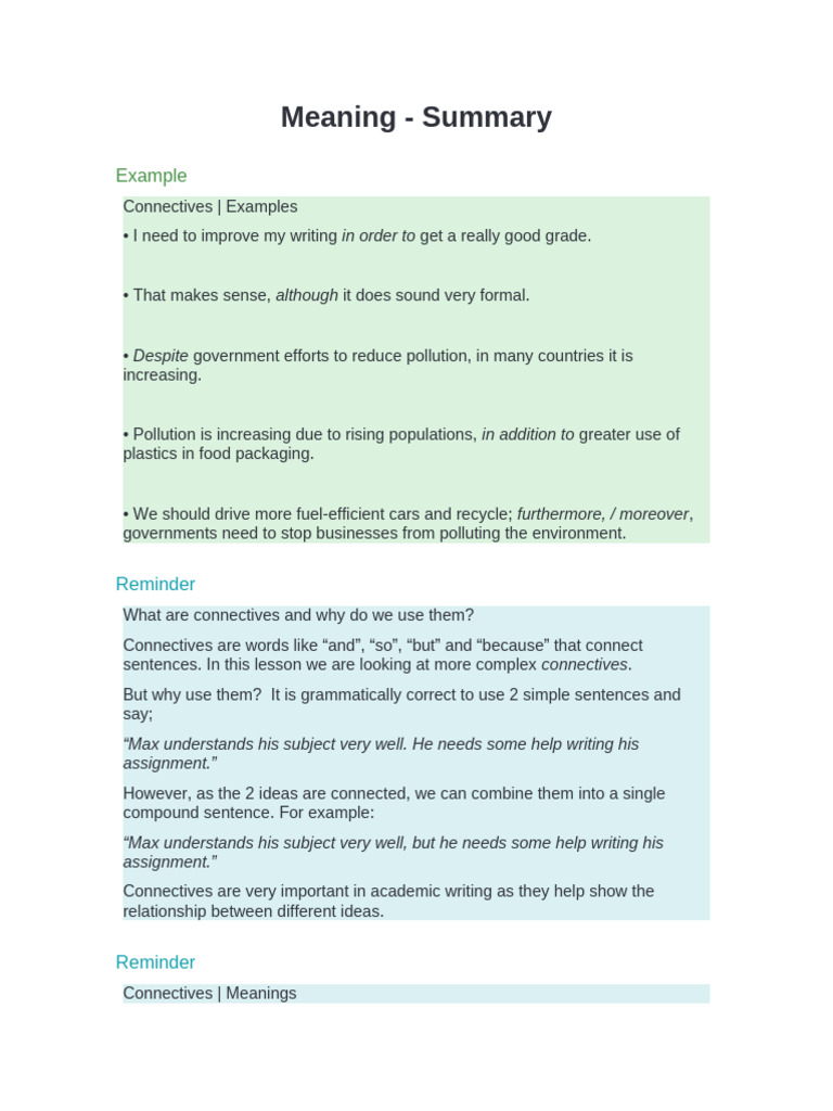 Connectives | PDF | Sentence (Linguistics) | Linguistics