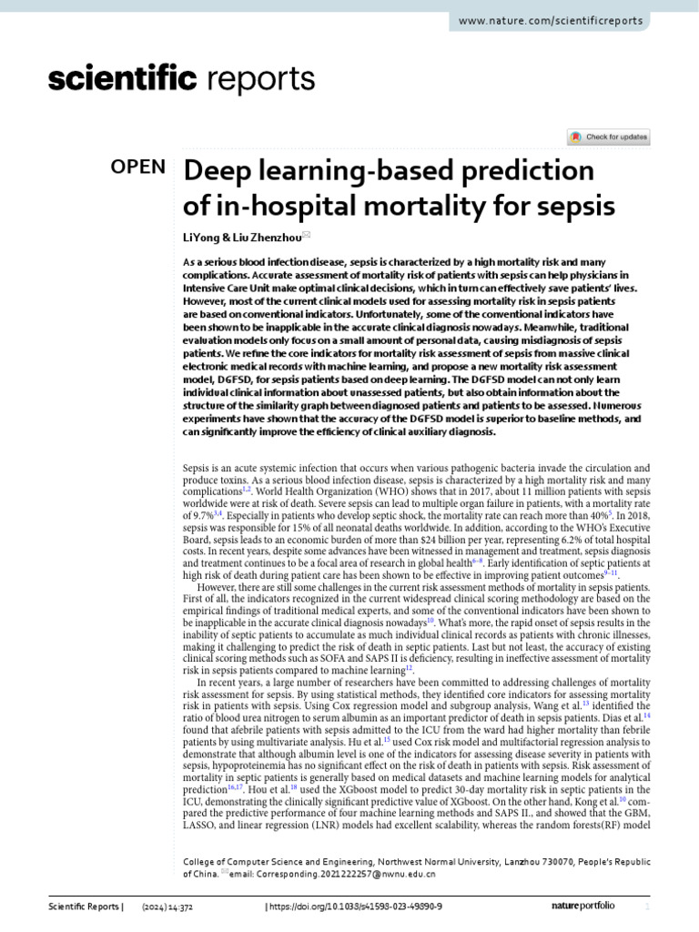 Deep Learning-Based Prediction of In-Hospital Mortality For Sepsis ...