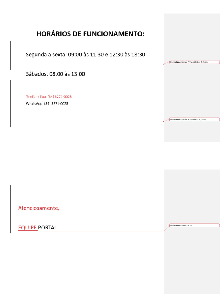 Horários de Funcionamento | PDF