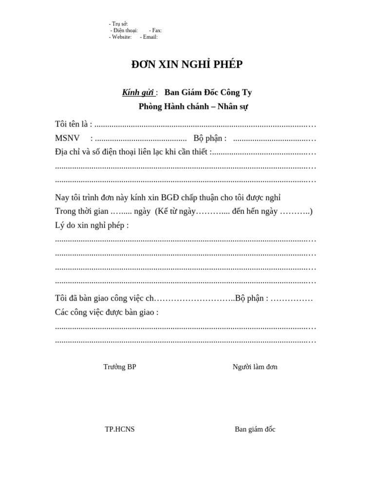 BMNP-01 Don Xin Nghi Phep | PDF