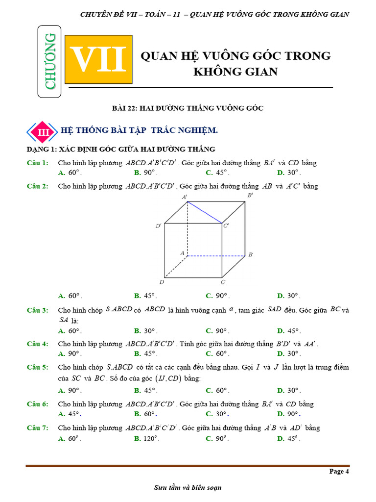 Quan H Vuông Góc Trong Không Gian: H TH Ngbàit P TR C Nghi M | PDF