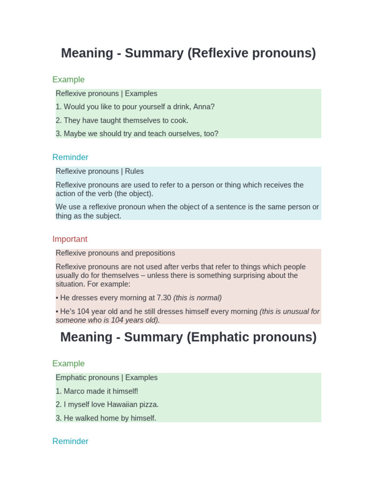 Reflexive and Emphatic Pronouns | PDF | Pronoun | Languages
