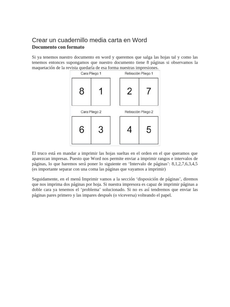 Crear Un Cuadernillo Media Carta en Word | PDF