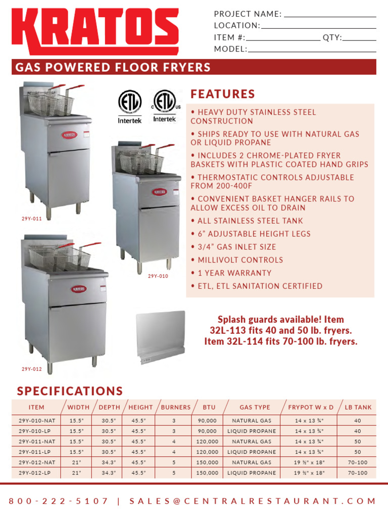 Gas Fryer Dimensions and Specs | PDF