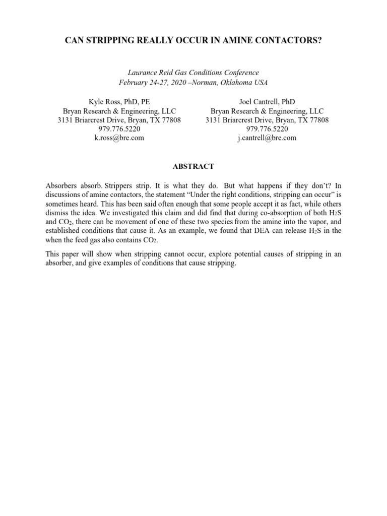 Can Stripping Really Occur in Amine Contactors | PDF | Carbon Dioxide ...