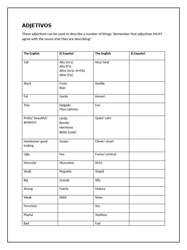Adjectives - Describing People and Animals | PDF
