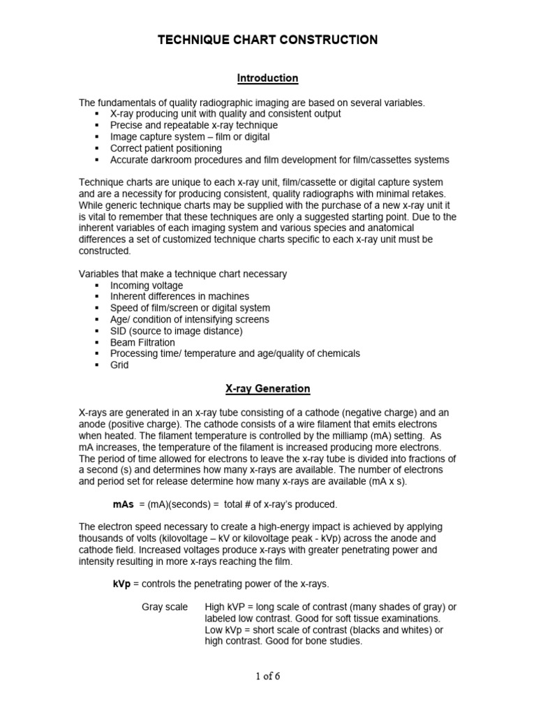 Technique Chart Construction | PDF | X Ray | Vacuum Tube