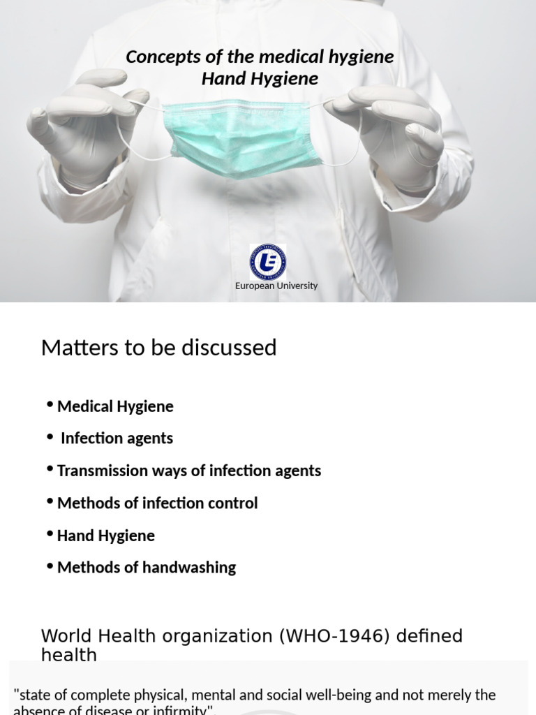 Topic 1 - Concepts of Medical Hygiene and Handwashing | PDF | Infection ...