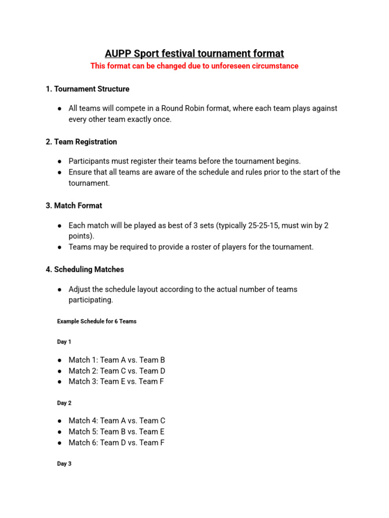 AUPP Sport Festival Tournament Guide | PDF