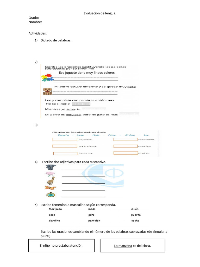 Prueba de Lengua para Segundo Grado | PDF