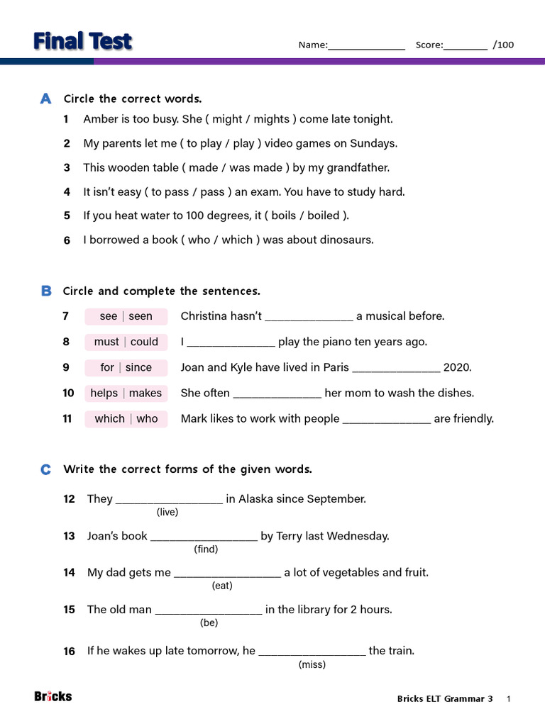 Bricks ELT Grammar 3 Exercises | PDF