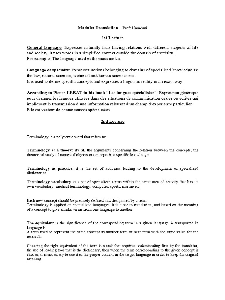 Translation Module Overview by Prof. Hamdani | PDF | Translations | Semantics