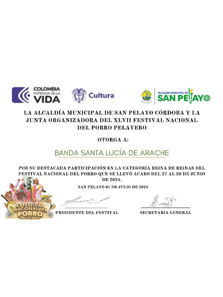 CERTIFICADO SANTA LUCÍA DE ARACHE | PDF