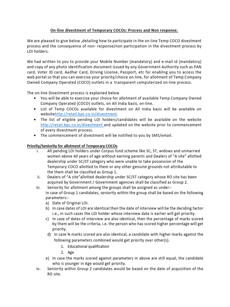 Online Divestment of Temp COCOs - Process | PDF | Identity Document ...