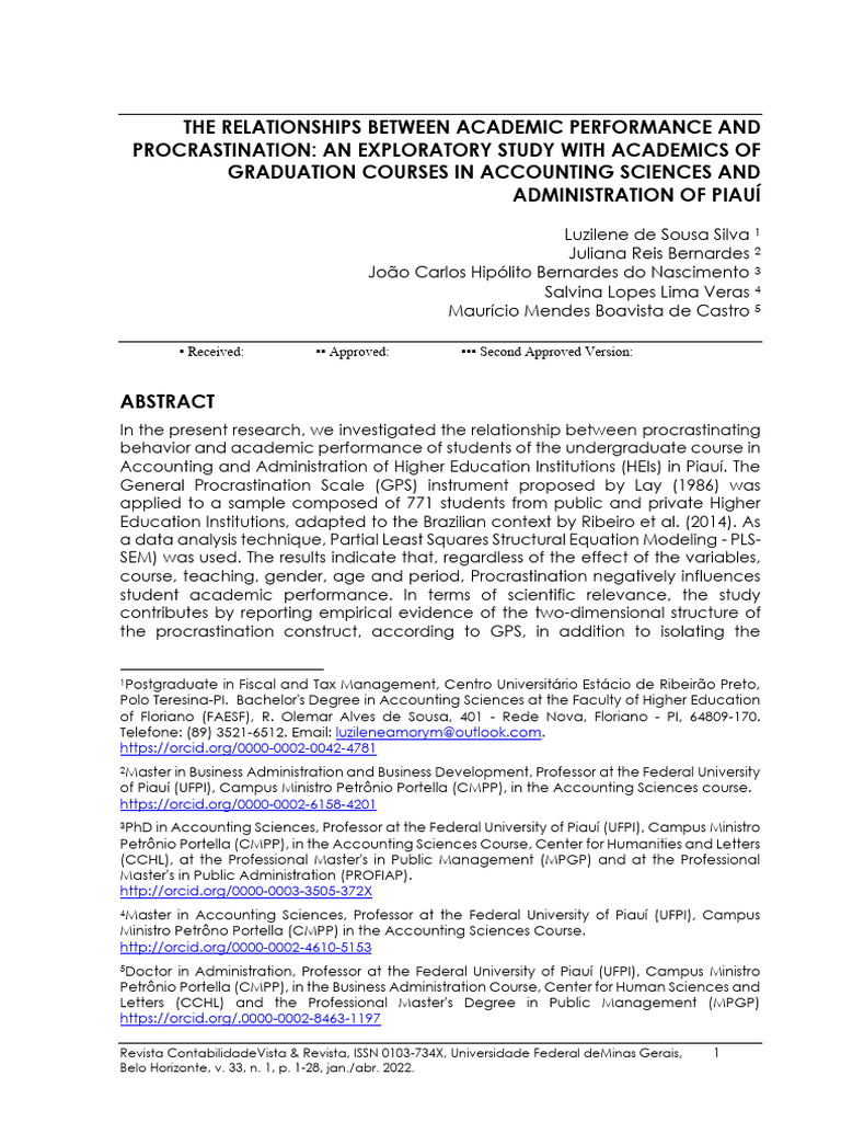Bcavelino, 6441 - THE RELATIONSHIPS BETWEEN ACADEMIC PERFORMANCE AND PROCRASTINATION | PDF ...