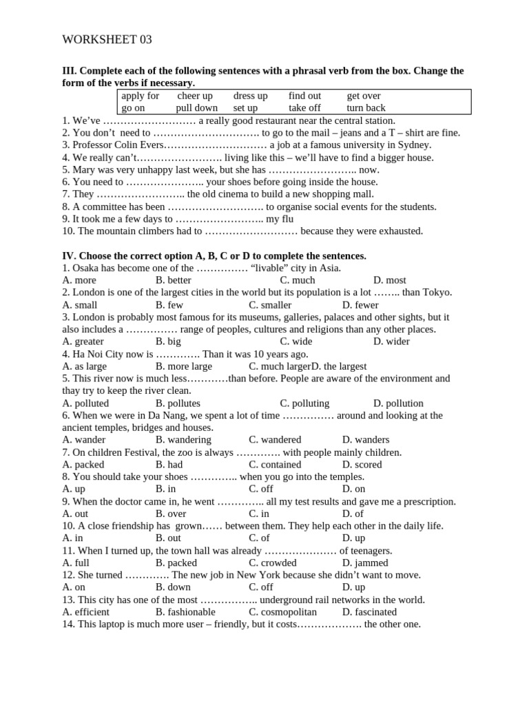 Worksheet 03 Phrasal Verb | PDF