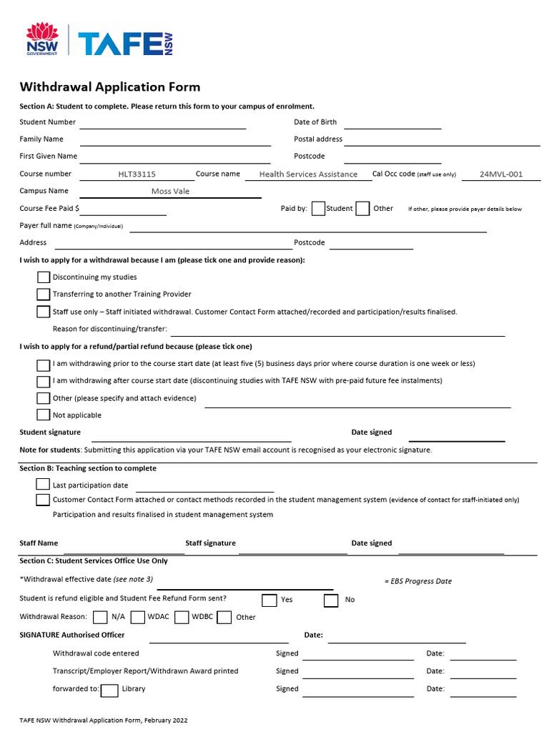 Withdrawal-Application-Form - MVL | PDF | Apprenticeship | Vocational ...