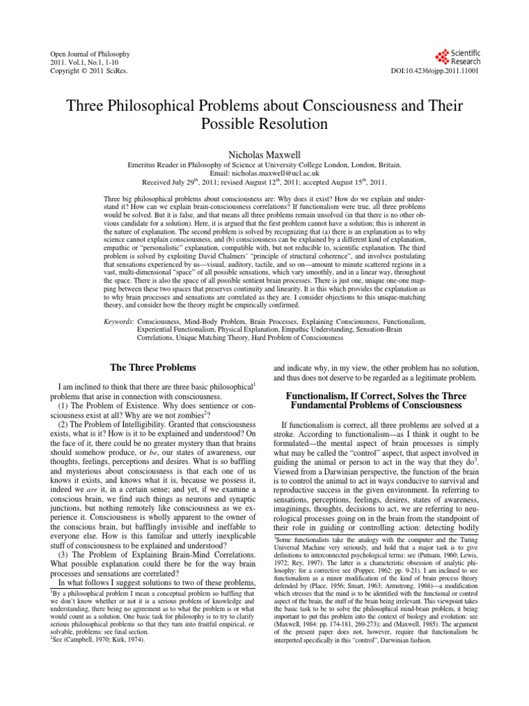 Three Philosophical Problems About Consciousness and Their Possible ...
