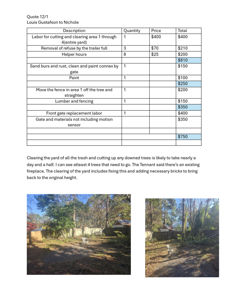 Yard Cleanup and Gate Repair Quote | PDF
