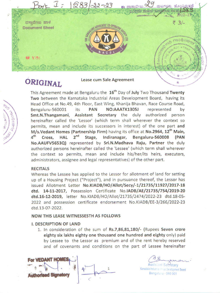 Vedant Lease Agreement Doc No.1583 | PDF