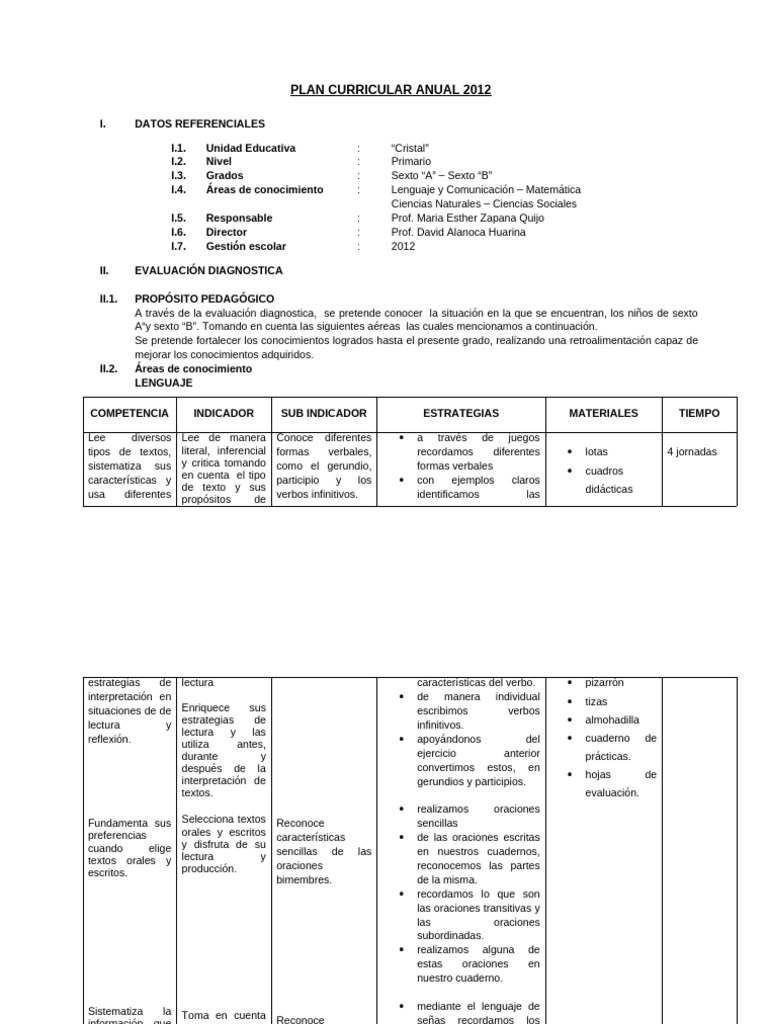 Plan Curricular Anual 2010 | PDF | Evaluación | Aritmética