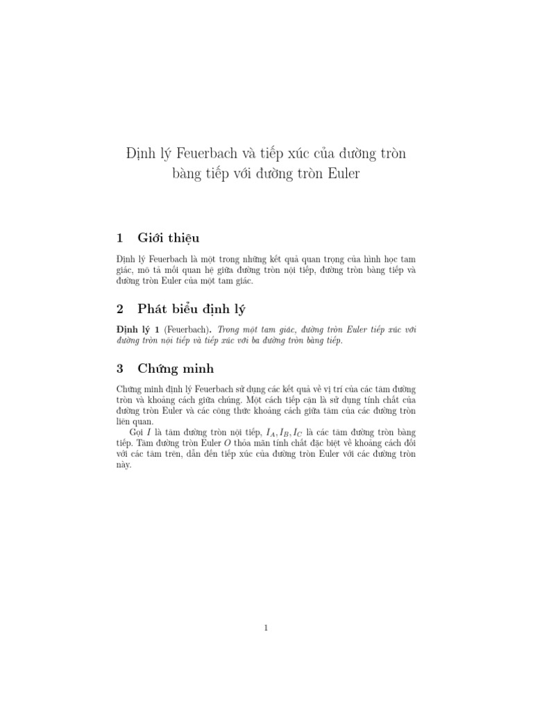 Định lý Feuerbach và tiếp xúc của đường tròn bàng tiếp với đường tròn Euler | PDF