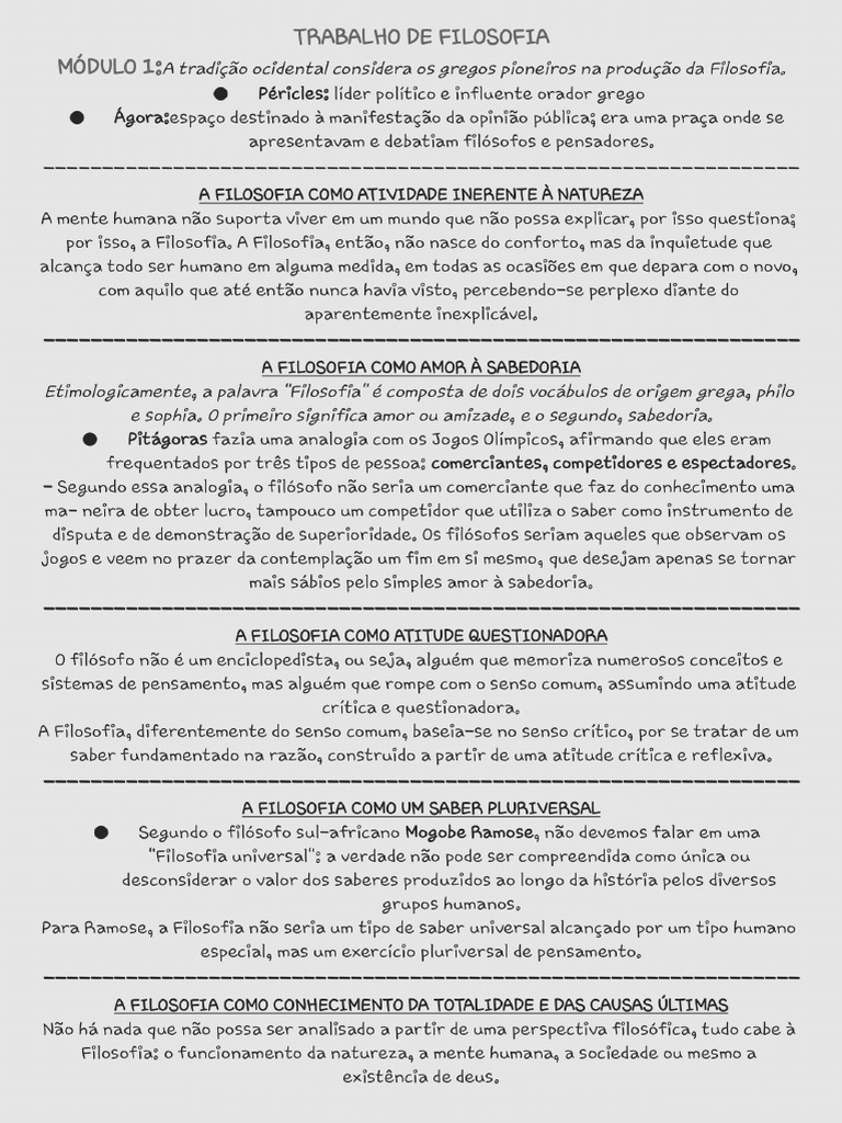Resumo de Filosofia (Módulos 1, 2, 3 e 4) | PDF