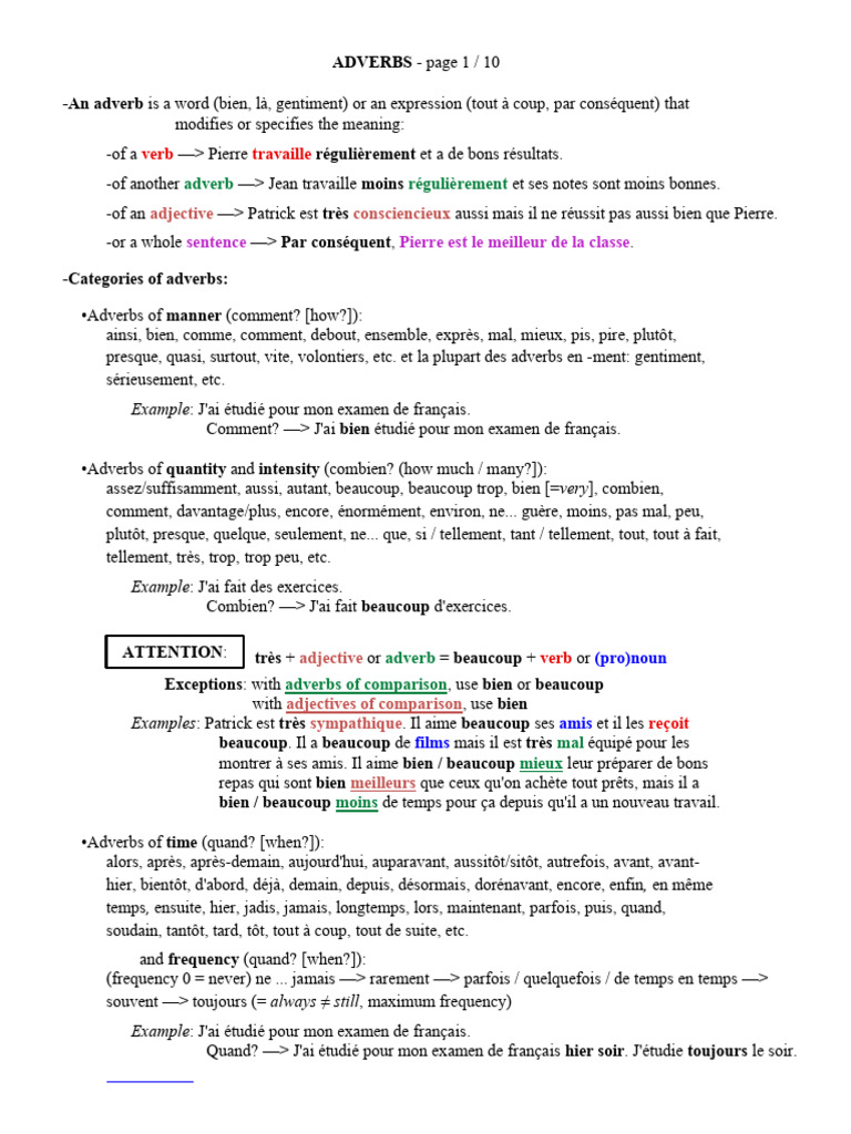 Comprendre les adverbes en français | PDF | Grammaire | Linguistique