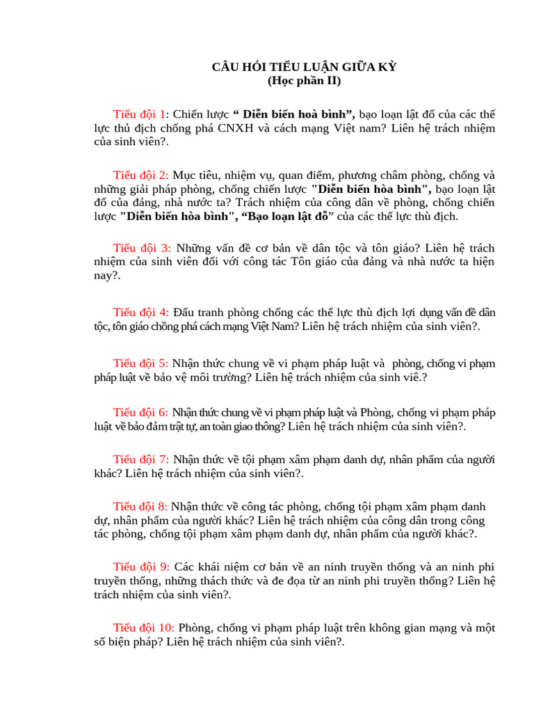 Đề Tiểu Luận Qp2 (11 Tiểu Đội) - sửa | PDF