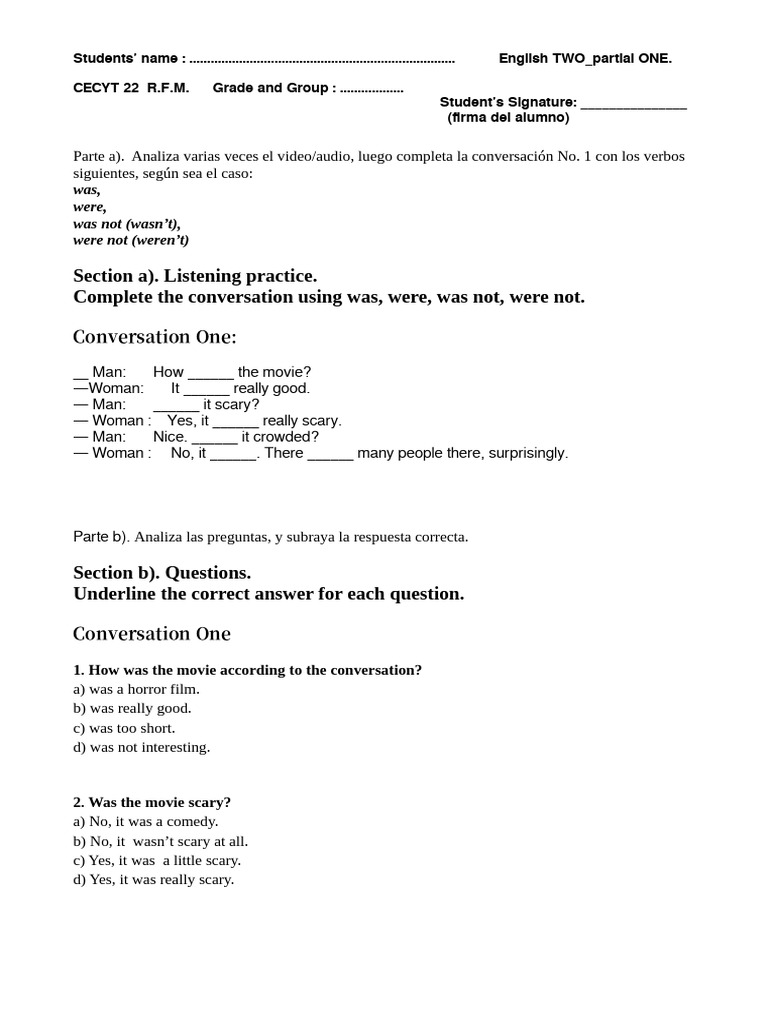 TEST Partial 1 - English 2 | PDF