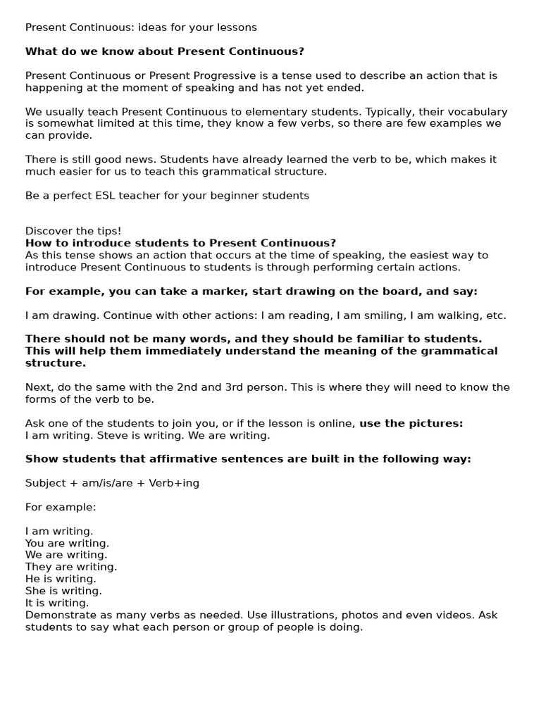 How To Teach Present Continuous | PDF | Grammatical Tense | Question